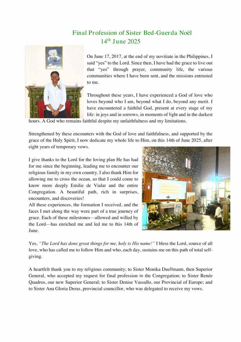 Current news – Sisters of Saint Joseph of the Apparition